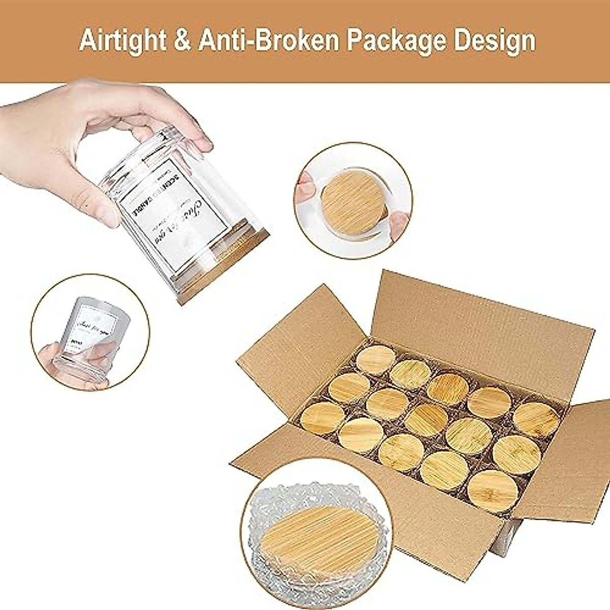 CONNOO 15 Pack 7 OZ Clear Candle Jars with Bamboo Lids for Making Candles, Thick Glass Candle Jars Empty Jars in Bulk with lids - Dishwasher Safe