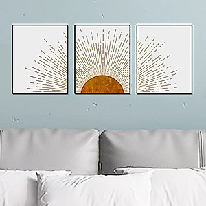 Sun Ray Art Prints Boho Bedroom Wall Decor Minimalist Decor Sun Prints Mid Century Modern Decor Living Room Prints Set of 3 Prints UNFRAMED 11X14INCH