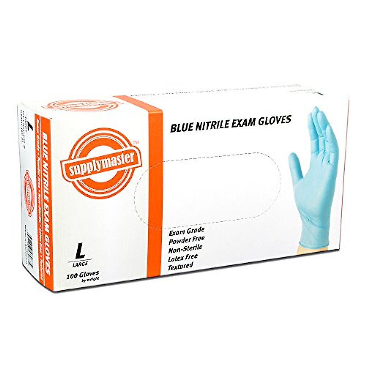 SupplyMaster SMBLNE3L Blue Nitrile Exam Disposable Gloves - 3 Mil, Powder Free, Non-Sterile, Latex Free, Textured, Ambidextrous, Large, Case of 400