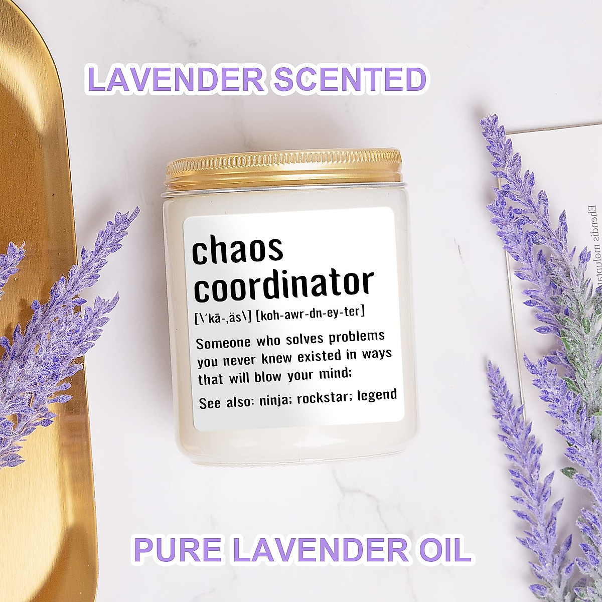 SINSUFUR Chaos Coordinator Gifts for Women Men, Appreciation Gifts for Coworker, Manager, Leader, Boss - Boss Lady Gifts for Women, 7oz Lavender Scented Candles