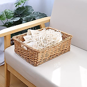 YAHUAN Rectangular Wicker Storage Basket Woven Rattan Basket with Handle, Baskets for Organizing Bathroom,Bedroom,Laundry Room,Pantry (Wicker)