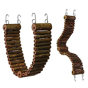 Flex Bridge (Large) - Bendable Natural Wooden Suspension Bridge Cage Accessory Climbing Toy - Sugar Gliders, Rats, Chinchillas, Ferrets, Parrots, Birds, Hamsters, Hedgehogs, Guinea Pigs, Monkeys