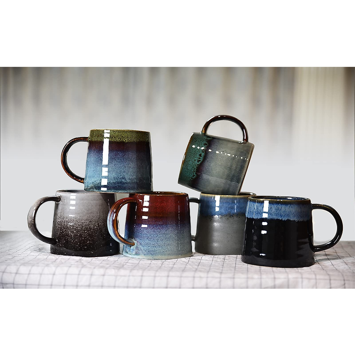 wewlink Large Ceramic Coffee Mug, Pottery Mug,Tea Cup for Office and Home,Handmade Pottery Coffee Mugs,16.5 Oz,Dishwasher and Microwave Safe,kiln altered glaze craft (Black White)