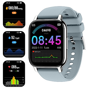 Pretty Sure Smart Watch 1.85''Touch Screen Running Watch Waterproof Step Counter Handheld GPS Units Fitness Bluetooth Watch,24 Sport Modes, Blood Oxygen for iPhone iOS Andriod -Silver Gray