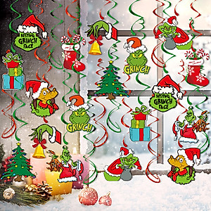Grinch Party Decoration Merry Christmas Grinch Hanging Swirl Ceiling Decor Grinchmas Birthday Party Supplies 44 Pcs