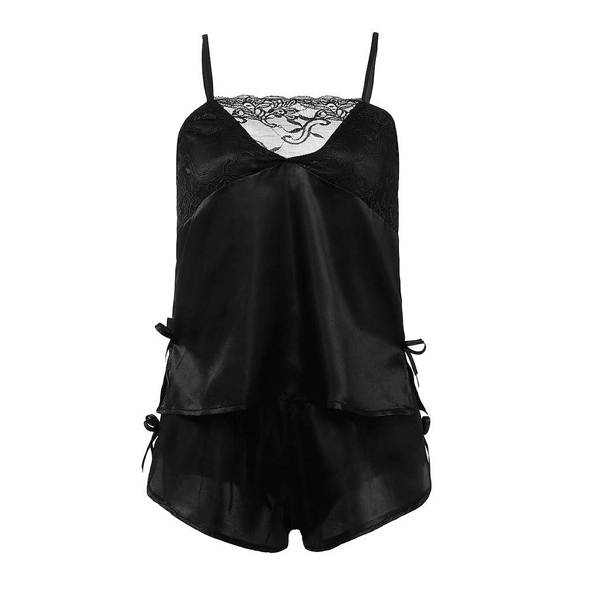 Funic Women Lace Lingerie Sexy Passion Babydoll G-String Plus Size Nightwear 2PC Set(Black,Asian XL = US L)