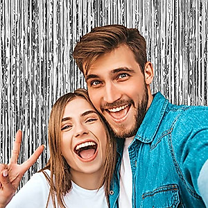 6 Pack Silver Foil Fringe Curtains Party Backdrop, 3.28 x 8.2 ft Metallic Foil Tinsel Fringe Backdrop Door Fringe for Photo Wedding Birthday Bridal Showers Graduation Theme Party Decorations