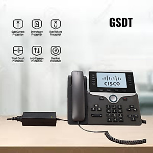 GSDT 48V Power Supply Compatible with Cisco 7900 8900 Phone Series - CP-PWR-Cube-3 Replacement and Polycom VVX 500 600 1500 VOIP IP Phone Adapter