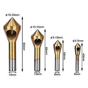 TOOLSTAR Cobalt Countersink Drill Bit, Countersink Drill with Hole 4PCS Deburring Chamfer Drill Bit Set Wood Metal Plastic Drill Bit 2-5mm 5-10mm 10-15mm 15-20mm (Gold)