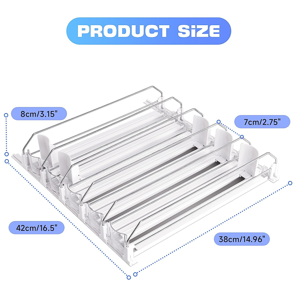 Upgrade Drink Organizer for Fridge, LAKIX Self-Sliding soda Can Dispenser for Refrigerator and Adjustable Width, 12oz to 20oz holds 50+ Cans (White + Black)