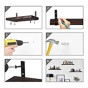 iPeTata Floating Shelves, Wall Mounted Rustic Wood Wall Storage Shelves for Bathroom, Bedroom, Kitchen, Living Room, Office and Coffee Bar Wine Bar, with Towel Bar and 5 Hooks, Set of 3 (Brown)