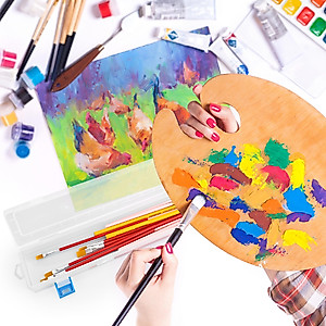 KEJJNYER 6 Pack Long Paint Brush Storage Case, 13 x 2.7 x 1.3 Inch Clear Paint Brush Holders Hinged Lid Plastic Drawing Pen Paint Brush Case Storage