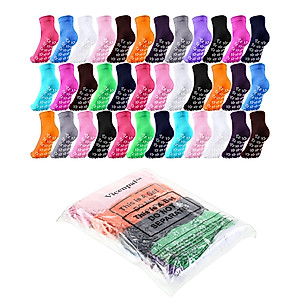 Vicenpal 45 Pairs Non Slip Socks Non Skid Socks Yoga Socks Women Men Slipper Socks with Grippers Foot Pattern Skid Proof Socks for Hospital Barre Pilates, 15 Colors …