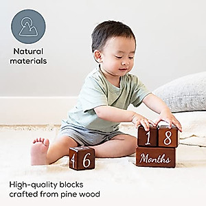 First Landings Milestone Blocks - Wooden Milestone Markers for Baby's First Year - Dark Brown