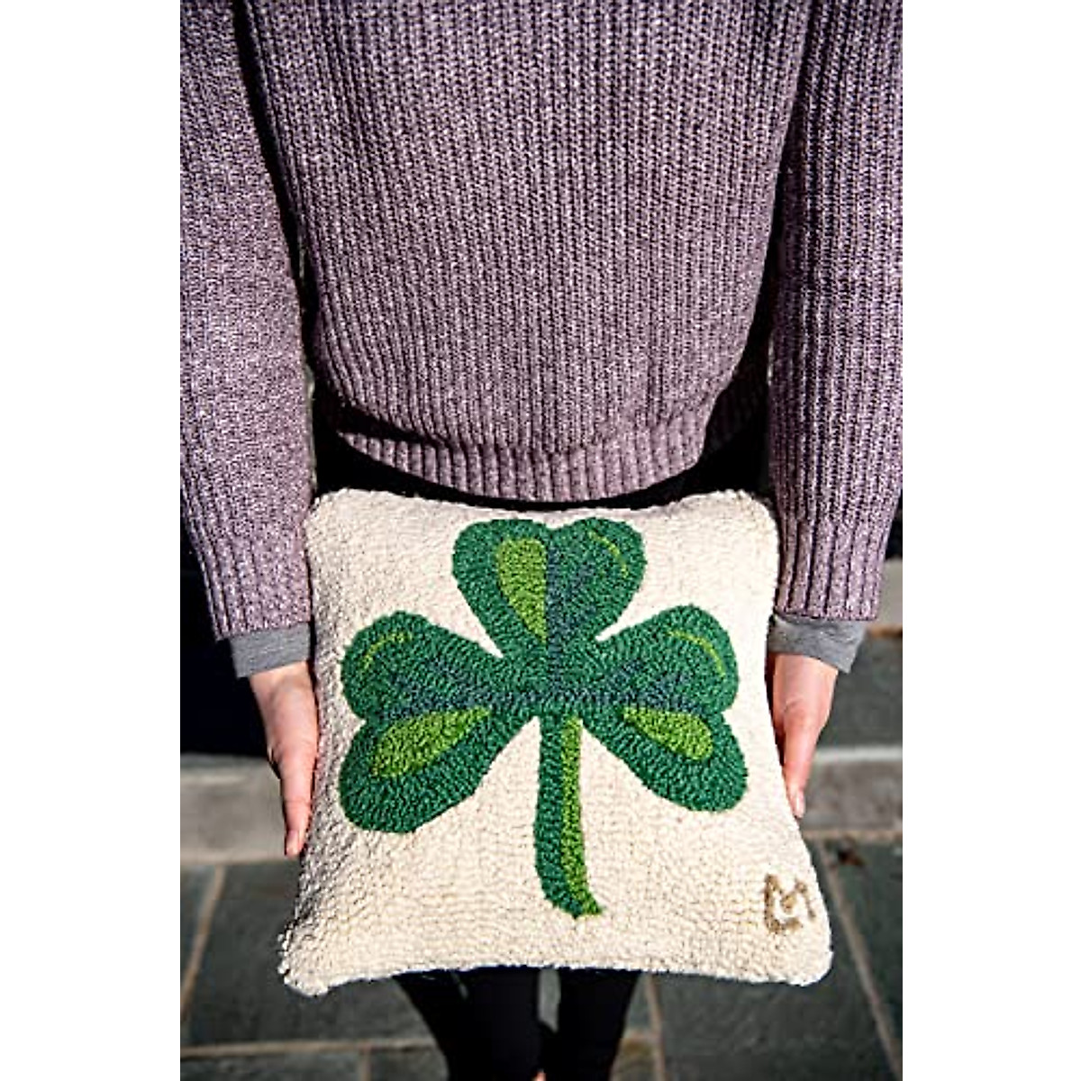 Chandler 4 Corners Artist-Designed Shamrock Hand-Hooked Wool Decorative Throw Pillow (14” x 14”)