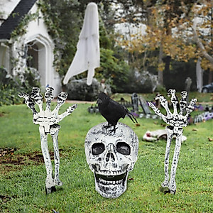 Skeleton Stakes with Crows - Scary Outdoor Halloween Yard Lawn Decorations, Groundbreakers for Skull Garden Graveyard Decor