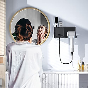 Hair Dryer Holder Wall Mount,Bathroom Blow Dryer Stand Wall Mounted Self Adhesive Hair Tool Holder Hair Styling Care Tool Organizer Hair Dryer Holder Rack Fit for Dyson Supersonic Dryers Black, UEMUSI