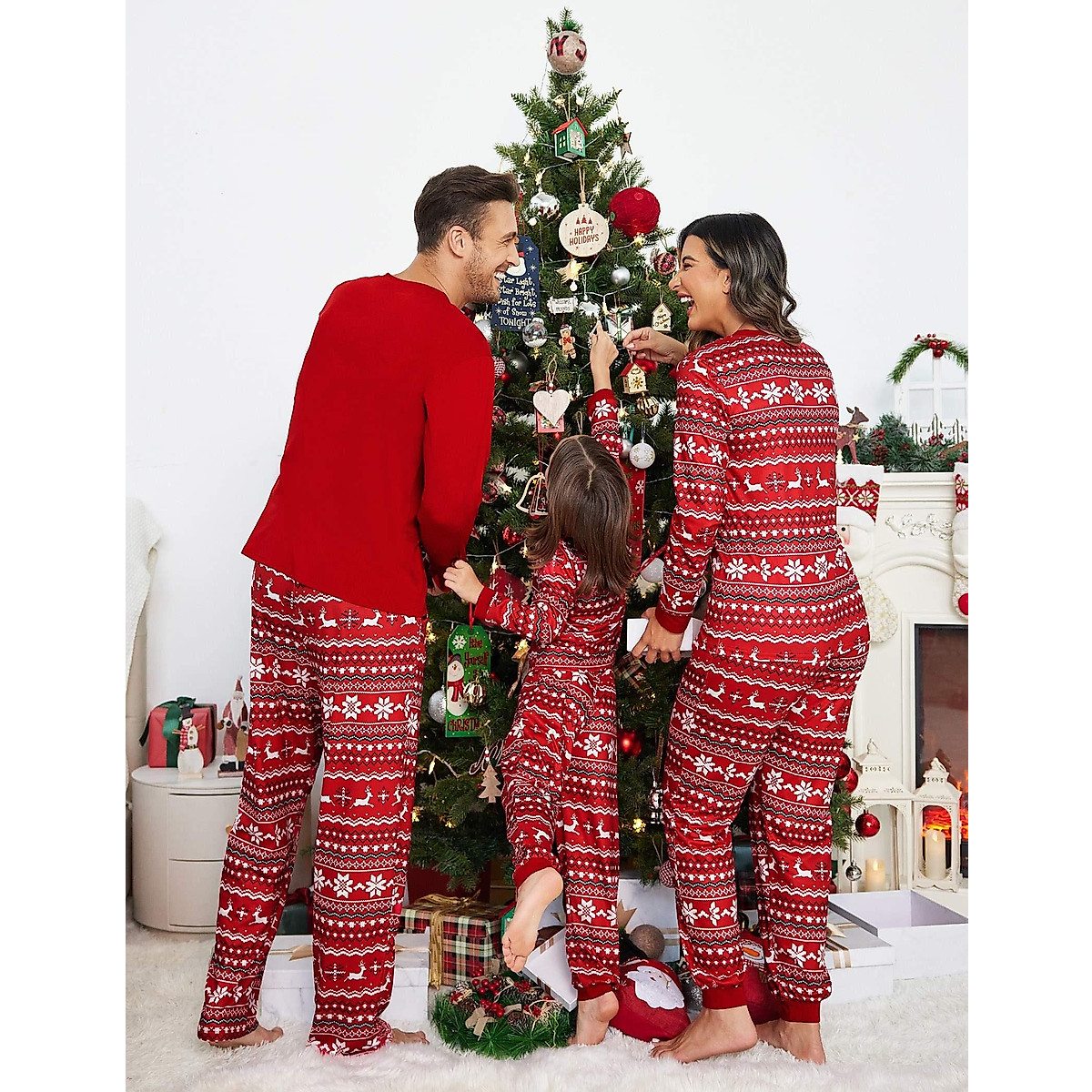 Ekouaer Family Christmas Pajamas Matching Sets Womens Mens Pjs Long Sleeve Sleepwear Holiday Lounge Sets Red XL