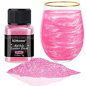 NiHome Edible Food-Grade Glimmer Powder Glitter Luster Dust Metallic Fancy Food Decorating Sprinkle Glimmery Brew Dust for Drink Wine Beverage Cake Candy Dessert Home Bakery Restaurant Vegan Allergen-Free (0.18oz/5g, Pink)
