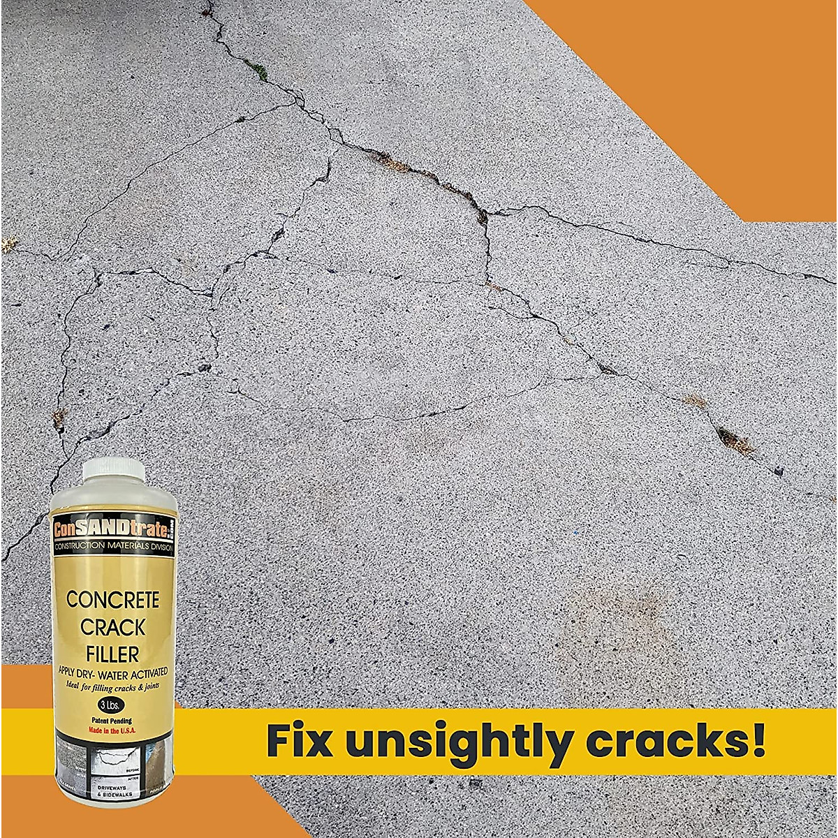 ConSandtrate Concrete Crack Filler - Tan - 3 lb. (Single Bottle) for Filling in Concrete Cracks on driveways, walkways and patios