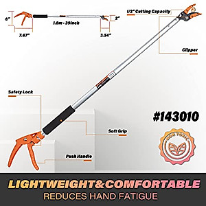 KSEIBI 143010 Long Reach Cut and Hold Bypass Pruner Max Cutting 1/2 inch (3.5 ft - 1.0 m)