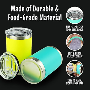 K KICHUZL 2 Pack 12oz Stainless Steel Kids Tumblers with Straws and Lids BPA Free Sippy Cups for Toddlers Spill Proof Kids Smoothie Cups