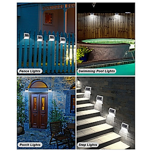 Treela 24 Packs Outdoor Fence Lights Solar Powered Deck Lights Waterproof Backyard Lighting Stainless Steel Lamp Stairs Fence Light Security Wall Lamps for Step Walkway Patio Garden Pathway (White)