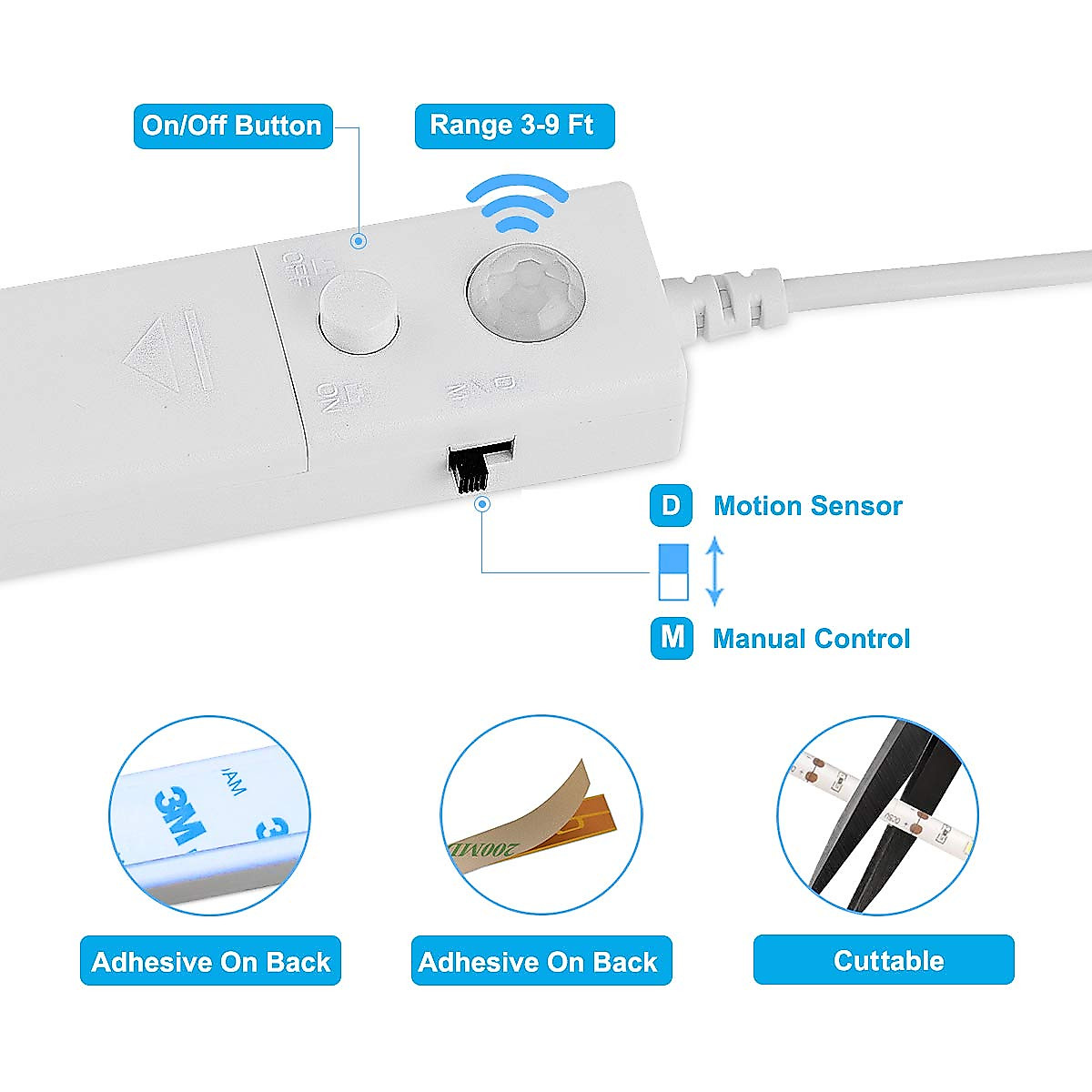 Motion Sensor LED Light Strip Battery Powered Closet Lights Stick On Under Cabinet