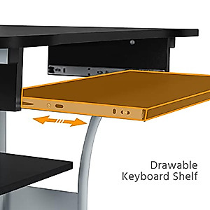 Yaheetech 2 Tier Rolling Home Office Computer Desk with Keyboard Tray & Printer Shelf Stand Study Table Corner Desk for Small Space Black