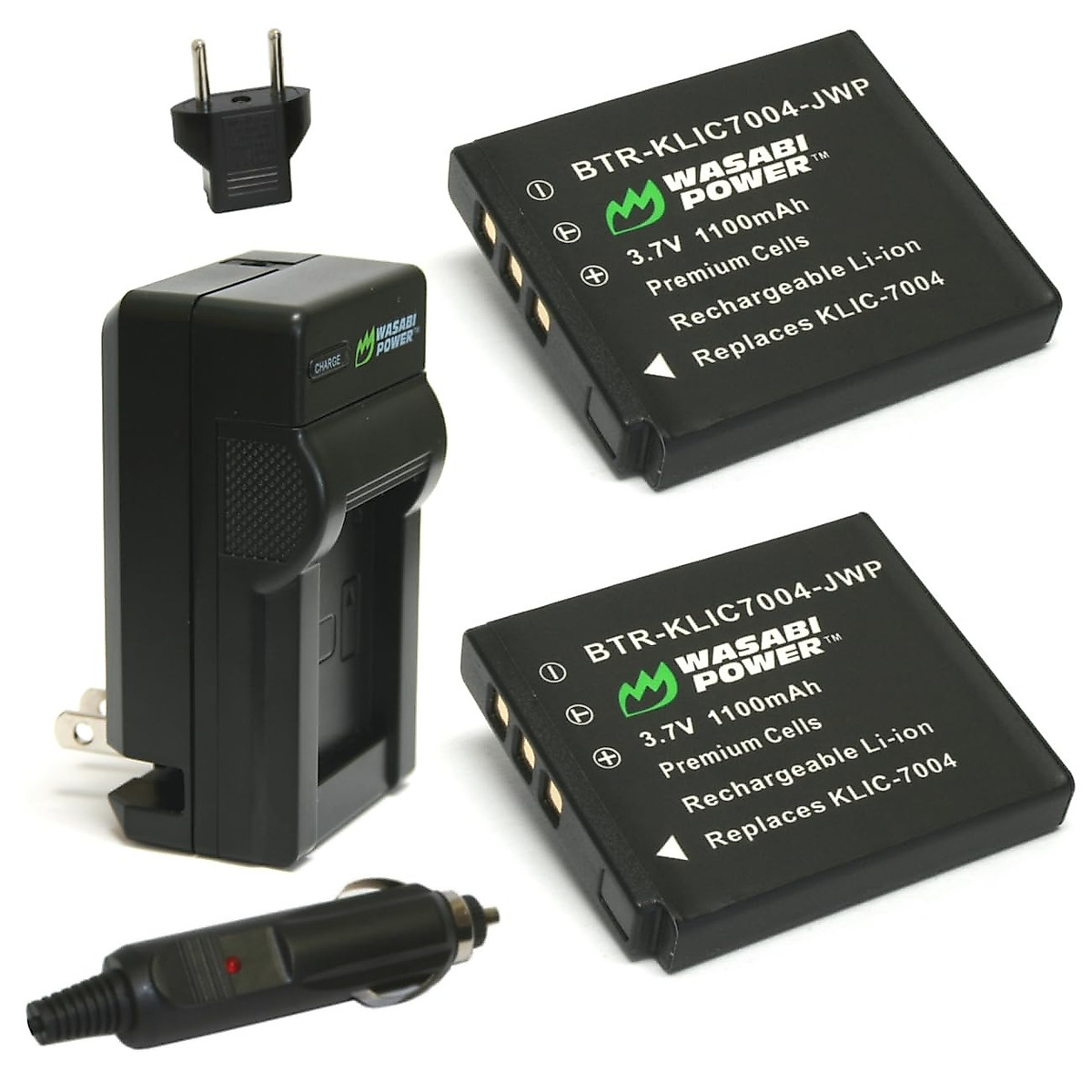 Wasabi Power Battery (2-Pack) and Charger for Kodak KLIC-7004 and Kodak EasyShare M1033, M1093, M2008, PlayFull Dual, PlaySport, PlayTouch, V1073, V1273, V1233, V1253, Zi8, Zx3, Zi12