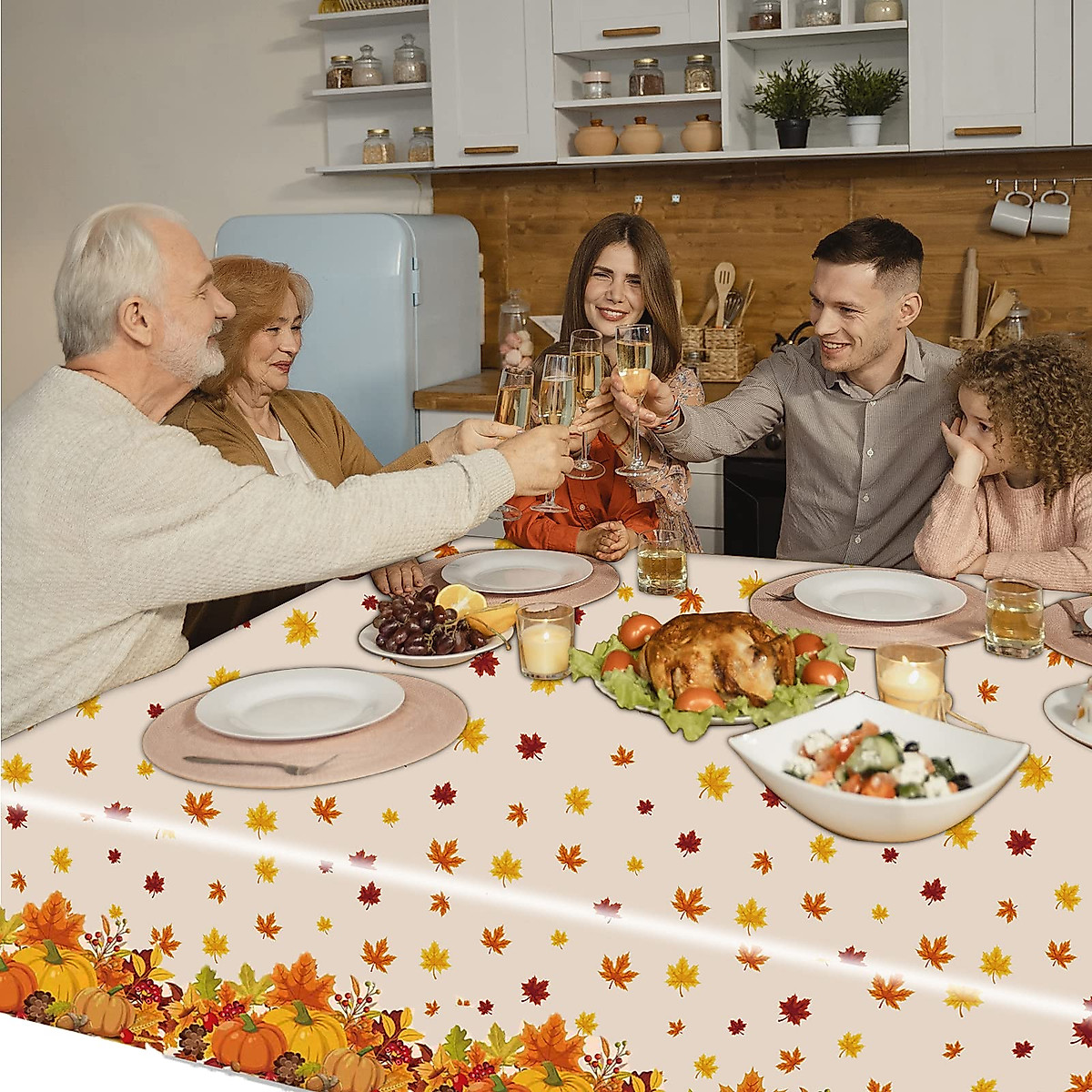 BEFANTST 3 Pieces Thanksgiving Disposable Tablecloth, 54 x 108 Inch Rectangle Waterproof Plastic Fall Thanksgiving Theme Tablecloth for Harvest Party Table Decoration