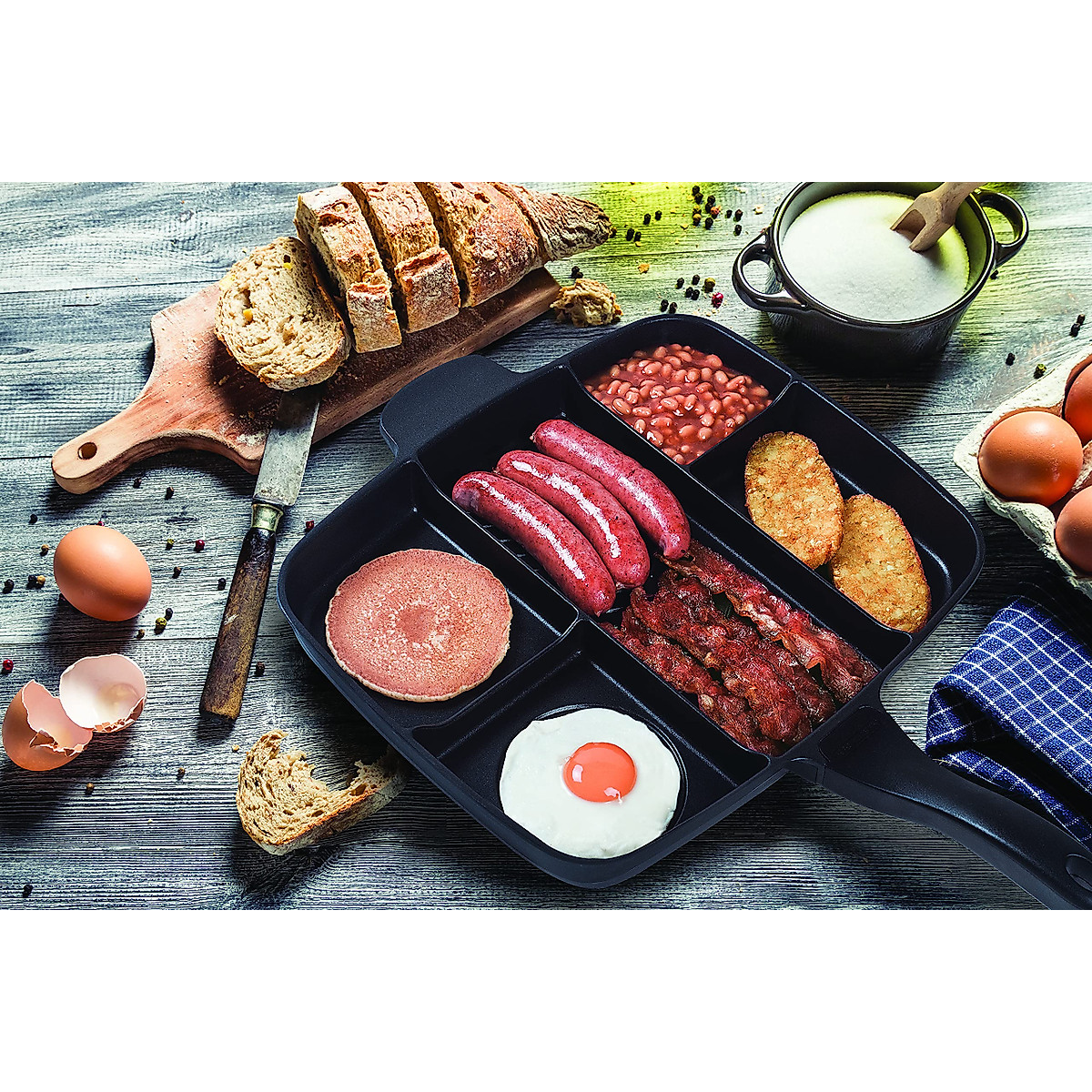 Master Pan Non-Stick Divided Grill/Fry/Oven Meal Skillet, 15", Black