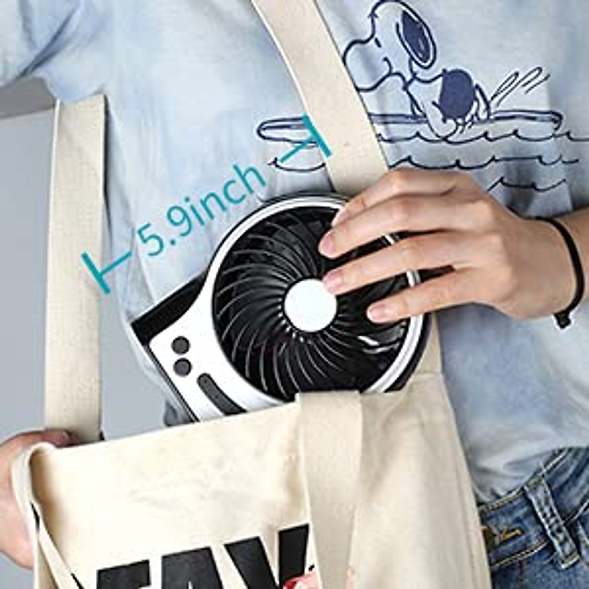 Mini Portable Battery Operated Desk Fan, Rechargeable & USB Powered Handheld Fan with Atmosphere Light & Flashlight, Strong Airflow, 3 Speeds, Small Personal Hand Held Fan for Desktop Camping (Black)