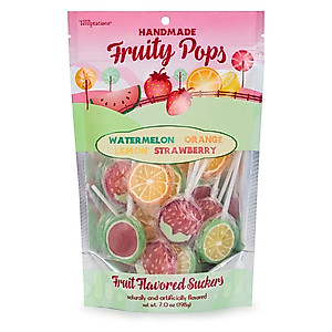 Candy Shop Handmade Assorted Fruit Flavored Lollipops, Fruity Strawberry, Orange, Lemon, Grape, and Green Apple Suckers (7 OZ)
