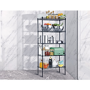 BIQWBIC 5 Tier Metal Shelf, Wire Shelving Unit with Adjustable Shelves, Storage Rack for Kitchen Pantry Closet, 22"Lx12"Wx48"H, Black