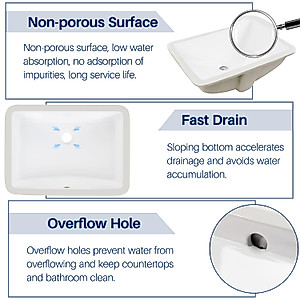 Enbol Bathroom Undermount Sink White Rectangular Ceramic Sink for Bathroom with Overflow - ECU1812 Exterior: 20 5/8" x 14 6/8" x 8 1/8"