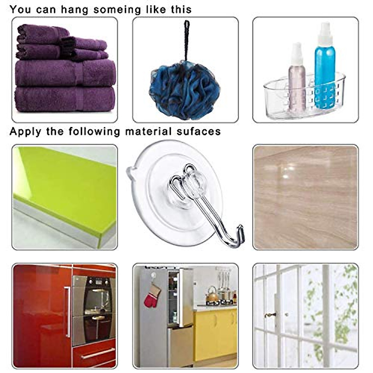 DSMY 17 Pack Suction Hooks, Clear Suction Cups with Metal Hooks Heavy Duty Removable Suction Cups for Kitchen Bathroom Shower Wall Window Glass Door