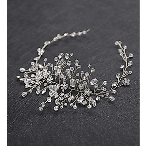 Denifery Crystal Headband Bridal Hair Piece Bridal Hair Accessories Bridal Hair Vine Wedding Headpiece Hair Pieces Wedding Hair Piece Wedding Hair Accessories (Silver)