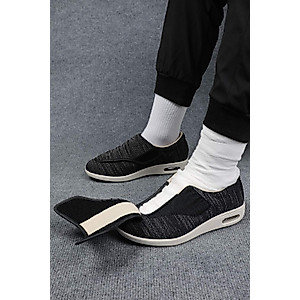 ZUMEIJIA Women's Diabetic Shoes for Women Casual Adjustable Walking Shoes Wide Shoes for Elderly Swollen Feet Non-Slip Air Cushion Bottom Fattening and Widening Black Grey 9.5