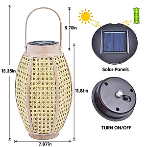 Solar Lanterns Outdoor Hanging - Outable Solar Rattan Woven Lantern Lamp with Handle for Hanging, Auto ON/Off Table Lantern Garden Patio Yard Home Decoration with Warm LED Light
