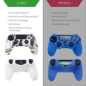 PS4 Controller Skins - Silicone Cover Skin for Dualshock 4 controller with PS4 Thumb Grips x 8 - Water Transfer Printing Silicone Protector Case Set for PS4, PS4 Slim, PS4 Pro