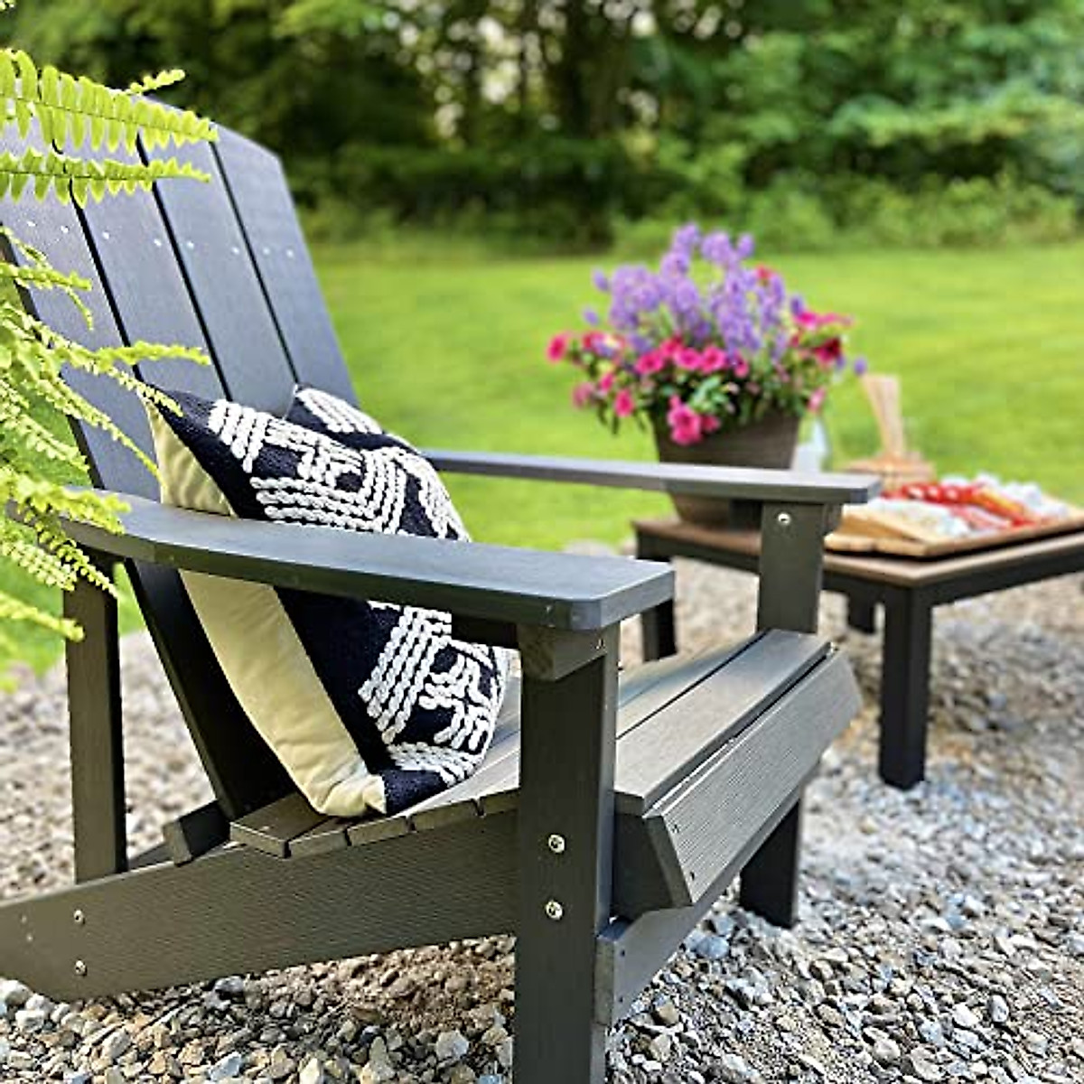 Aok Garden Adirondack Chairs Set of 2, Weather Resistant Hips Plastic Fire Pit Chairs, Modern Poly Adorondic Outside Chairs, 350 LBS Adirondack Chair for Easy Assembly, Grey