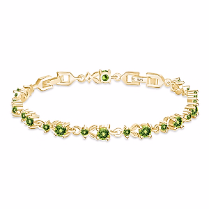 AFFY 14k Yellow Gold Over Sterling Silver Leaf Shape Tennis Bracelet Round Shape Simulated Peridot 7.25"