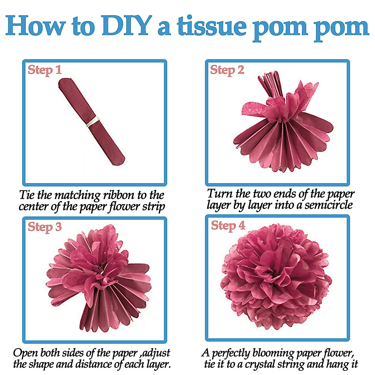 20PCS Acqua Blue,Light Blue,Orange & White Tissue Paper Pom Poms Set-Ideal for Birthday,Bridal Showers,Wedding,Baby Shower Party Decorations (14",10",8",6)