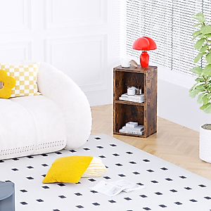 NEWSENDY 2 Tier Bookshelf and Bookcase, Wooden Cube Storage Shelf, Floor Standing Organizer Display Shelving, Storage Shelves for Bedroom, Living Room, Rustic Brown