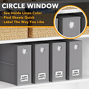 SpaceAid 4 Pack Bed Sheet Organizers and Storage, Foldable Sheet Organizer for Linen Closet, Sheets Set Folder Keeper with Window XL (Queen & King Size) Organizing Bedding Container, Gray