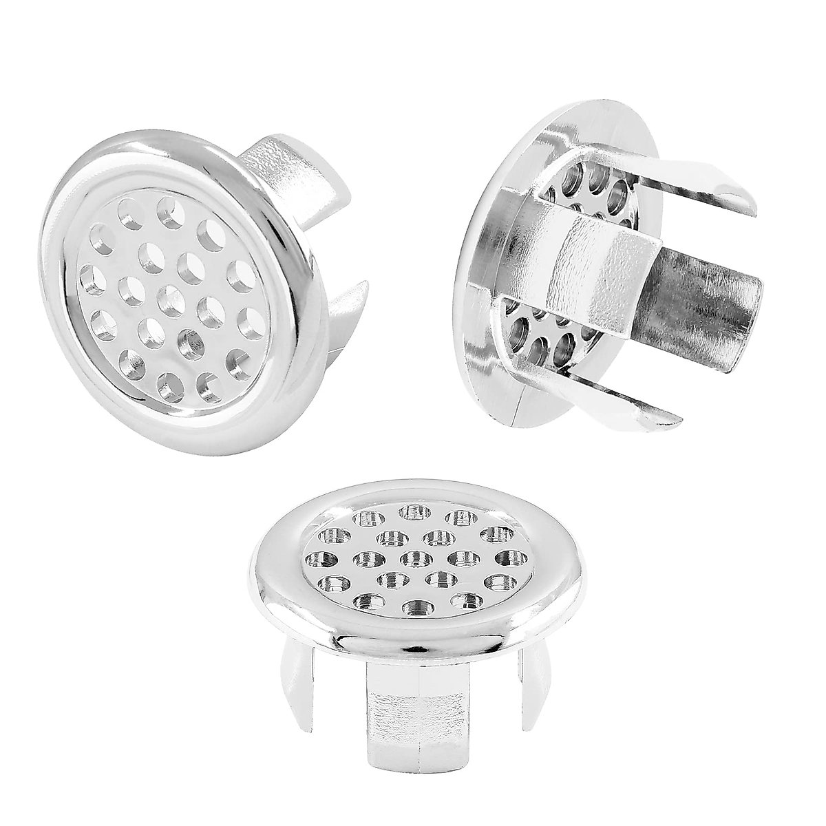 Qjaiune 3 Pack Bathroom Sink Overflow Trim Ring, Electroplating Chrome Overflow Drain Cover Round Basin Cover, Vanity Sink Overflow Cap Small Sink Insert, Plastic Mesh Hole Trim Ring for Kitchen