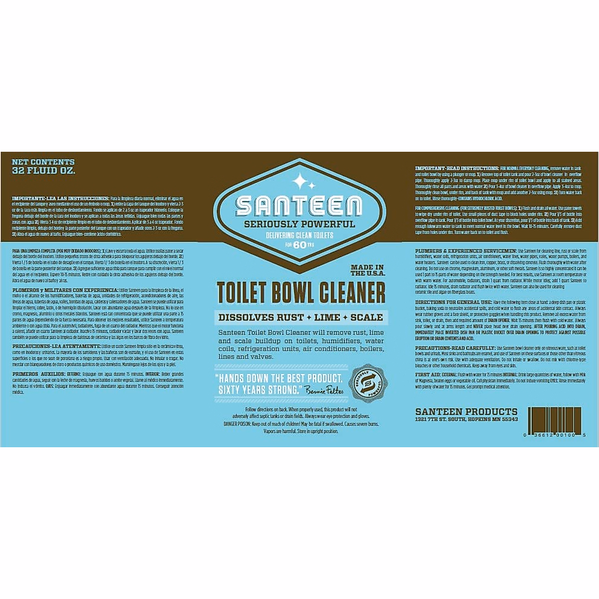 Santeen Rust, Scale & Delimer Remover| 6-pack of 1-quart bottles | Removes Rust, Lime, and Scale buildup