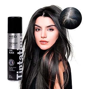 RED by Kiss Tintation Temporary Hair Color Spray, Instant Gray Root Cover Up, Water-Resistant, Smudge-Proof, Easy Wash Out, Hairline & Barber Touch-Up, Quick Dry (Black)