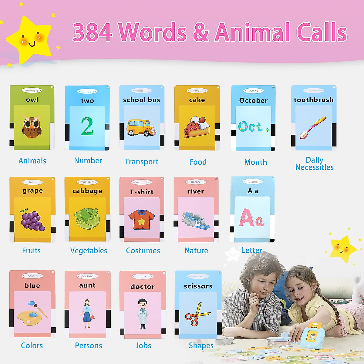 Toys for 2 3 4 5 Year Old Boys and Girls, 384 Sight Words Talking Flash Cards, Autism Sensory Toys for Autistic Children, Speech Therapy Toys Educational Learning Montessori Toys…